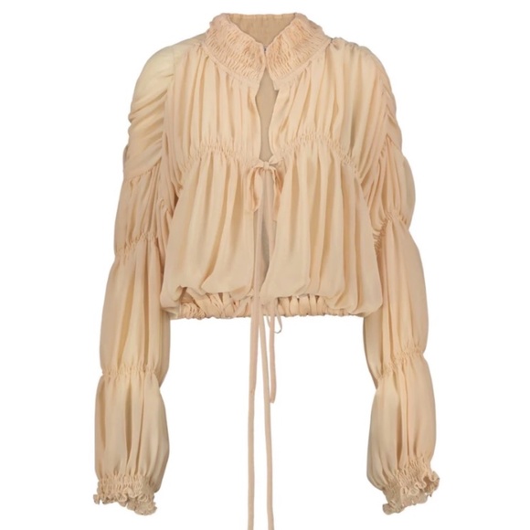 PrettyLittleThing | Tops | Beige Sheer Tie Front Blouse | Poshmark